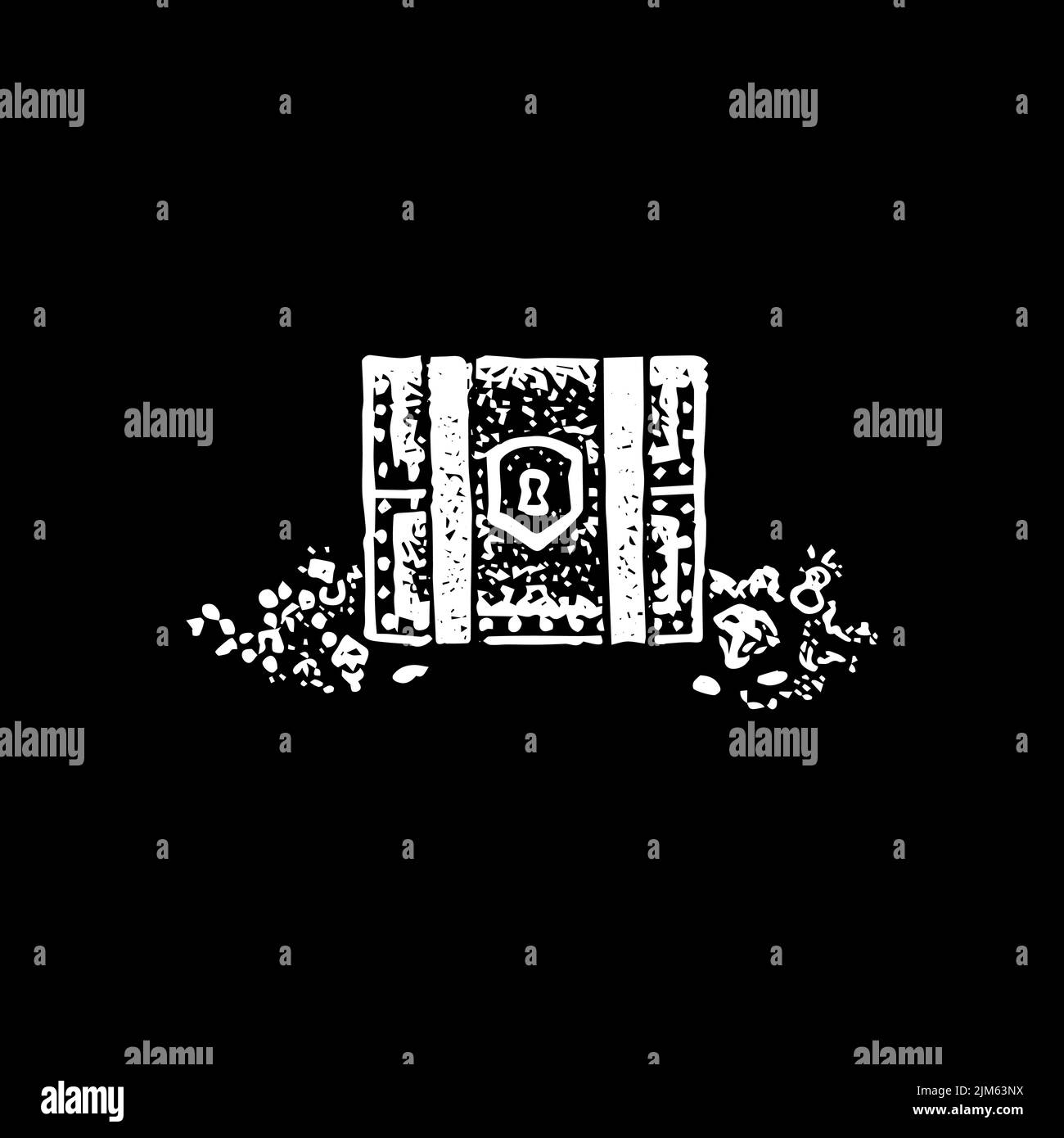 Treasure Chest Black Dotwork. Vector Illustration of Hand Drawn Objects ...