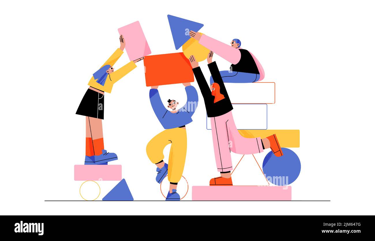 Business teambuilding, partnership and cooperation concept with happy people with abstract ...