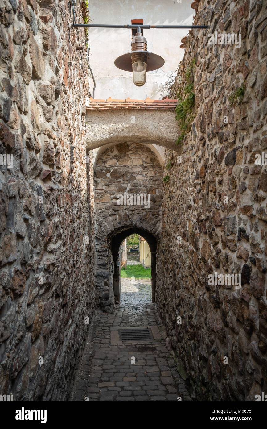 Narrow lane in czech city of Kadan which is only 66cm wide is a popular ...