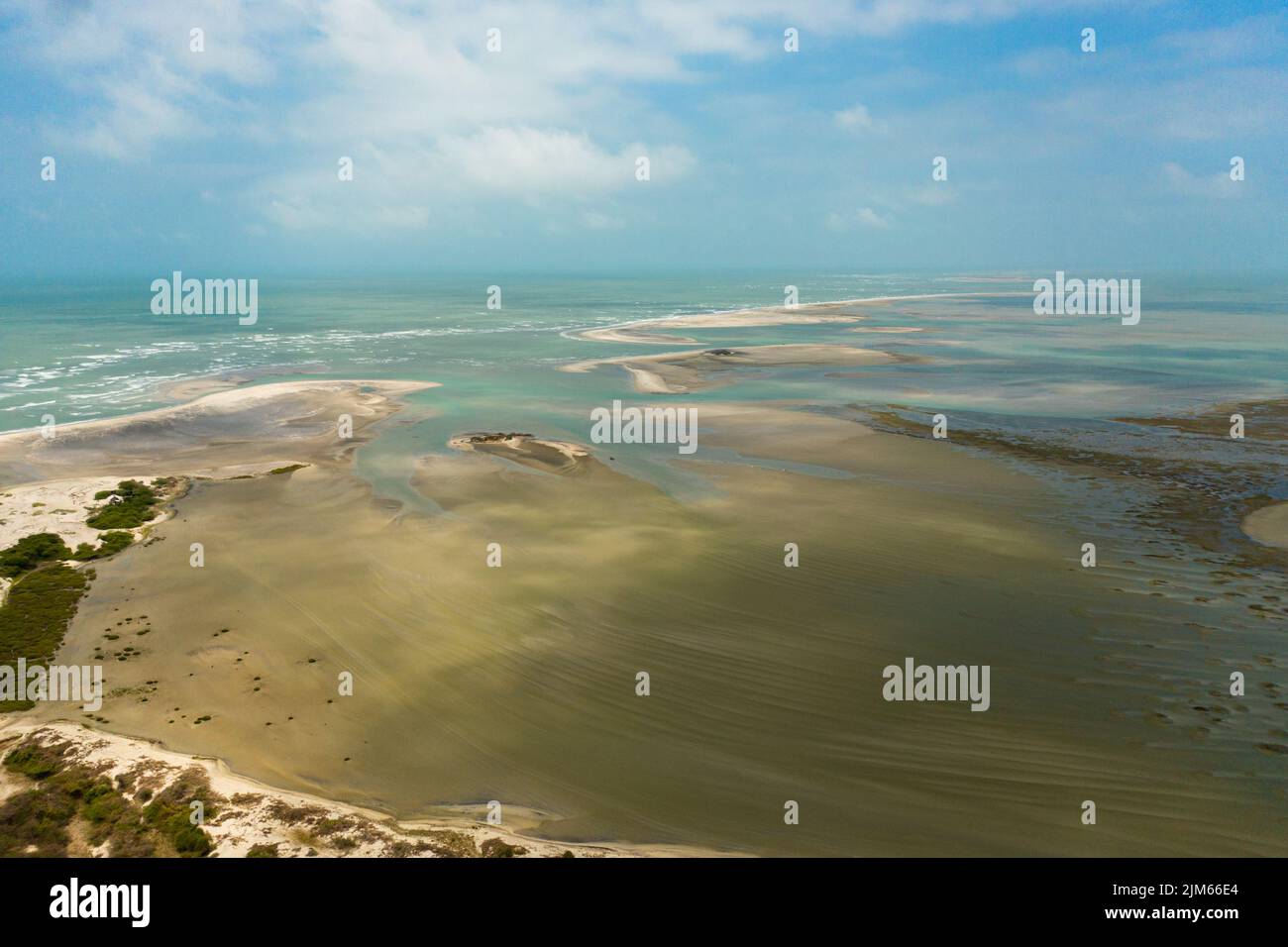 Aerial drone of Natural limestone shoals, between Pamban Island, also ...