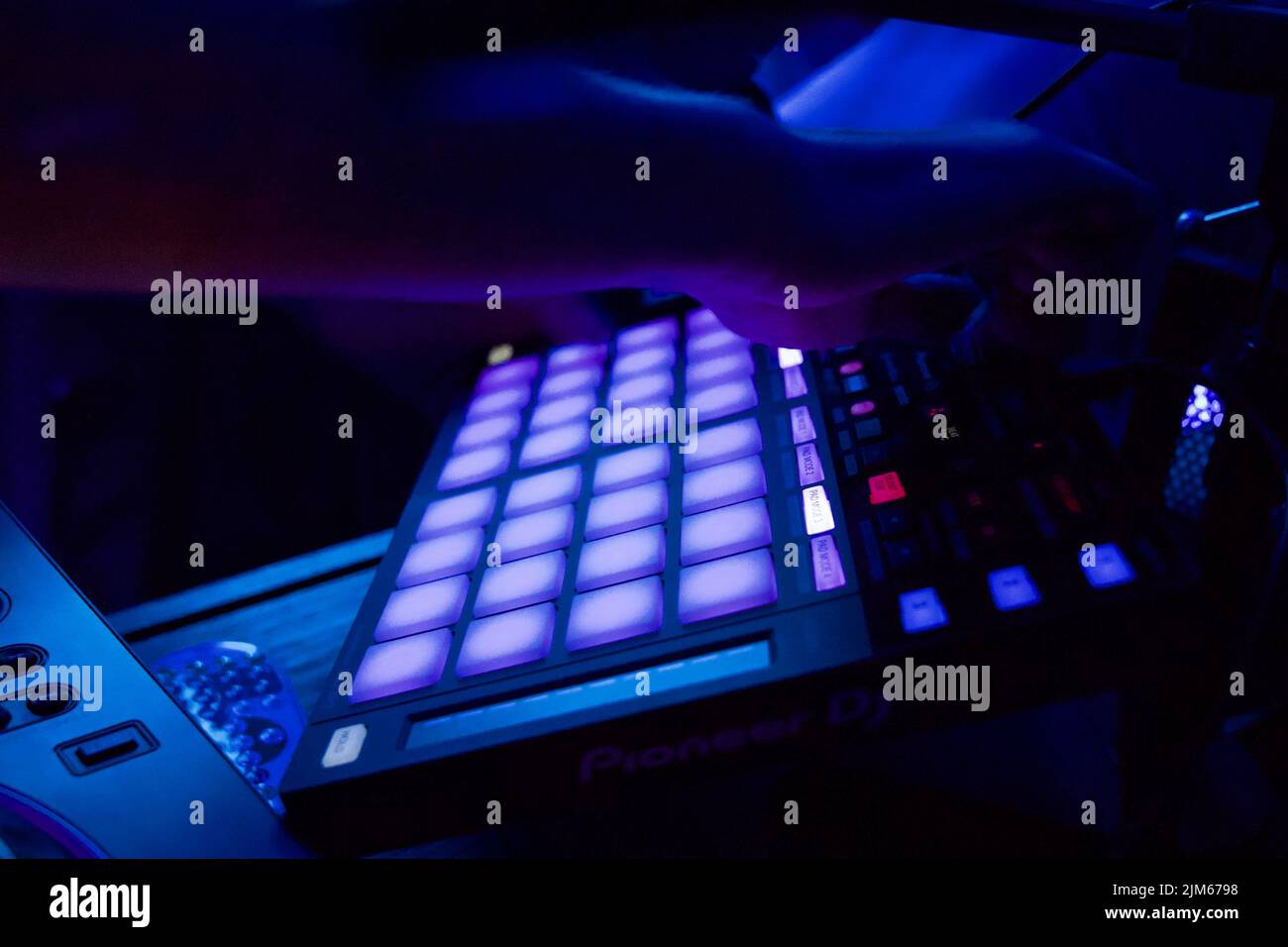 A male hand pressing a Studio Music Mixing Board Audio Digital Mixing ...