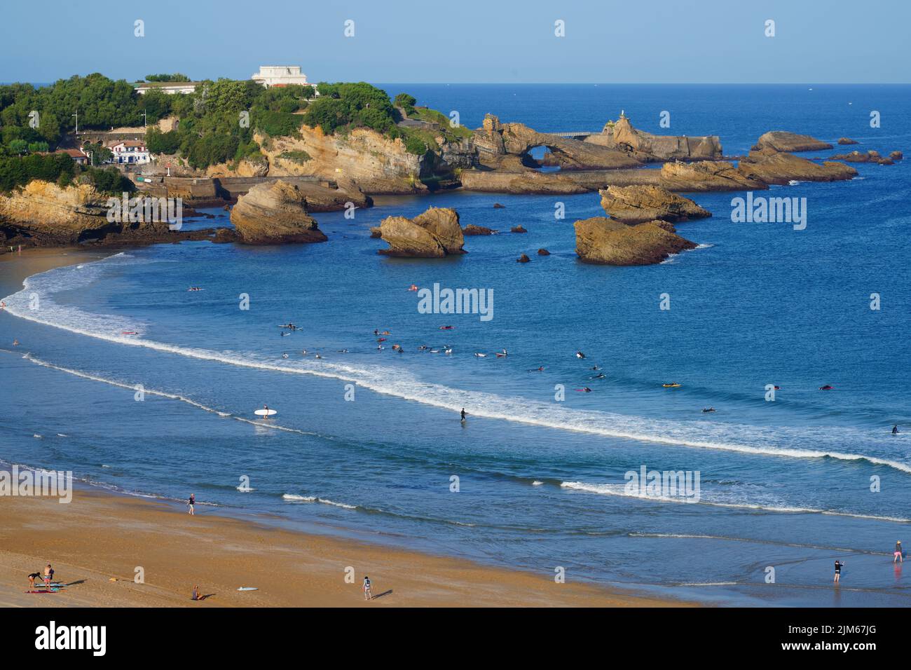 BIARRITZ, FRANCE -20 AUG 2021- Day view of La Grande Plage beach in the ...