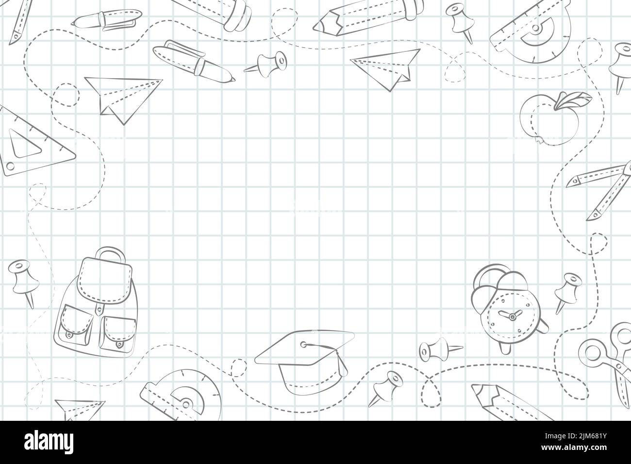 light background vector notebook in a cage with a freehand drawing of ...