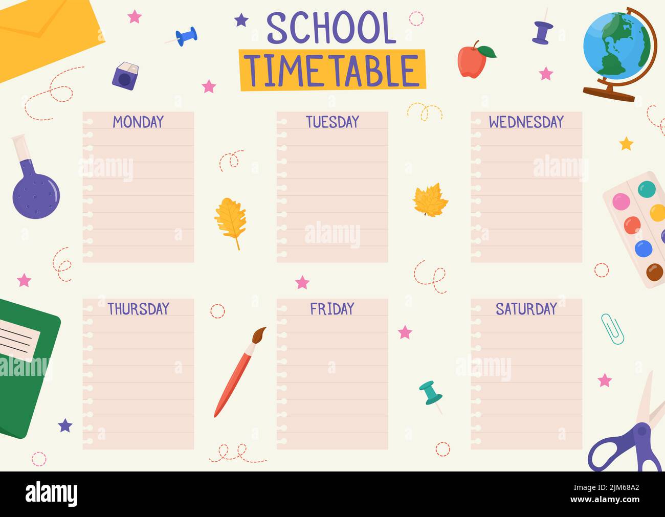 Cute childish school timetable, weekly classes schedule for kids with ...