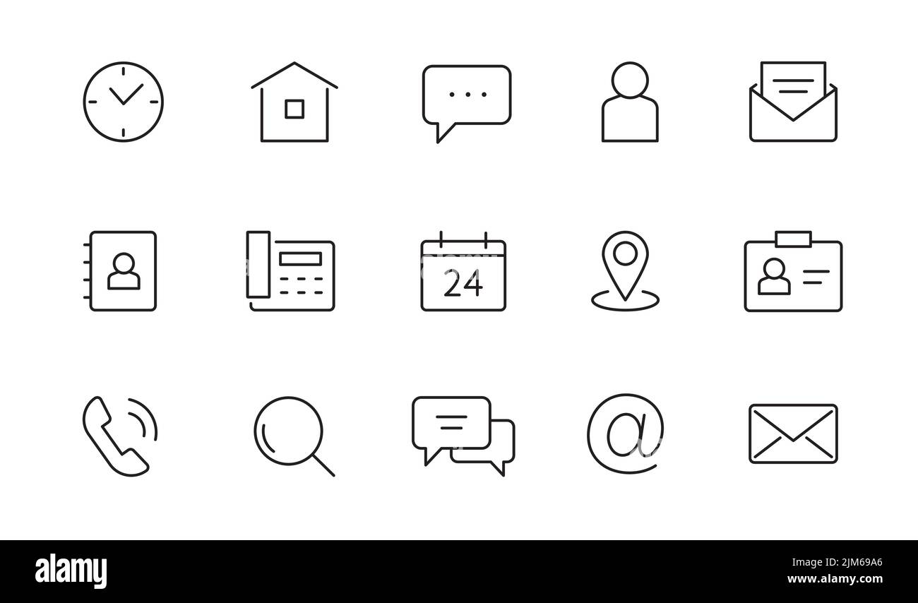 Contact, address line icon set. Mail, telephone adress, message symbol ...