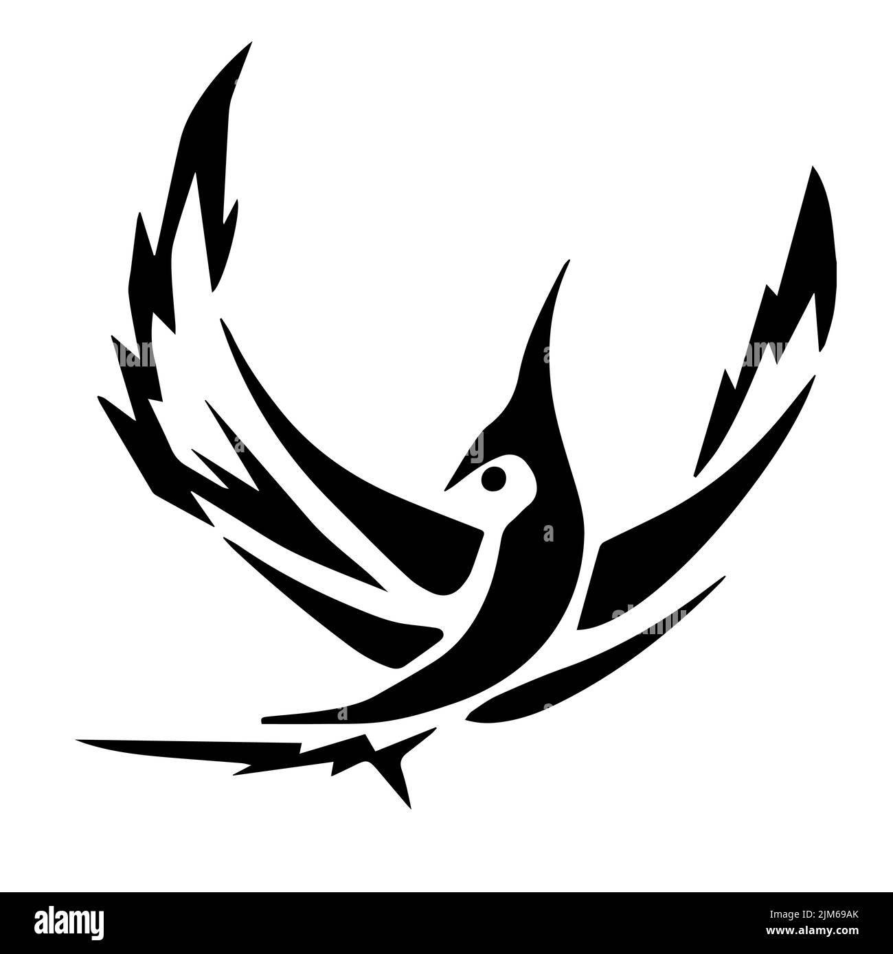 Drawing in the form of a tattoo of a stylized bird. Graphic ornament ...