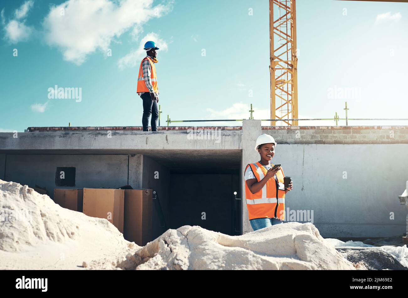 Construction drinking coffee construction site hi-res stock photography ...