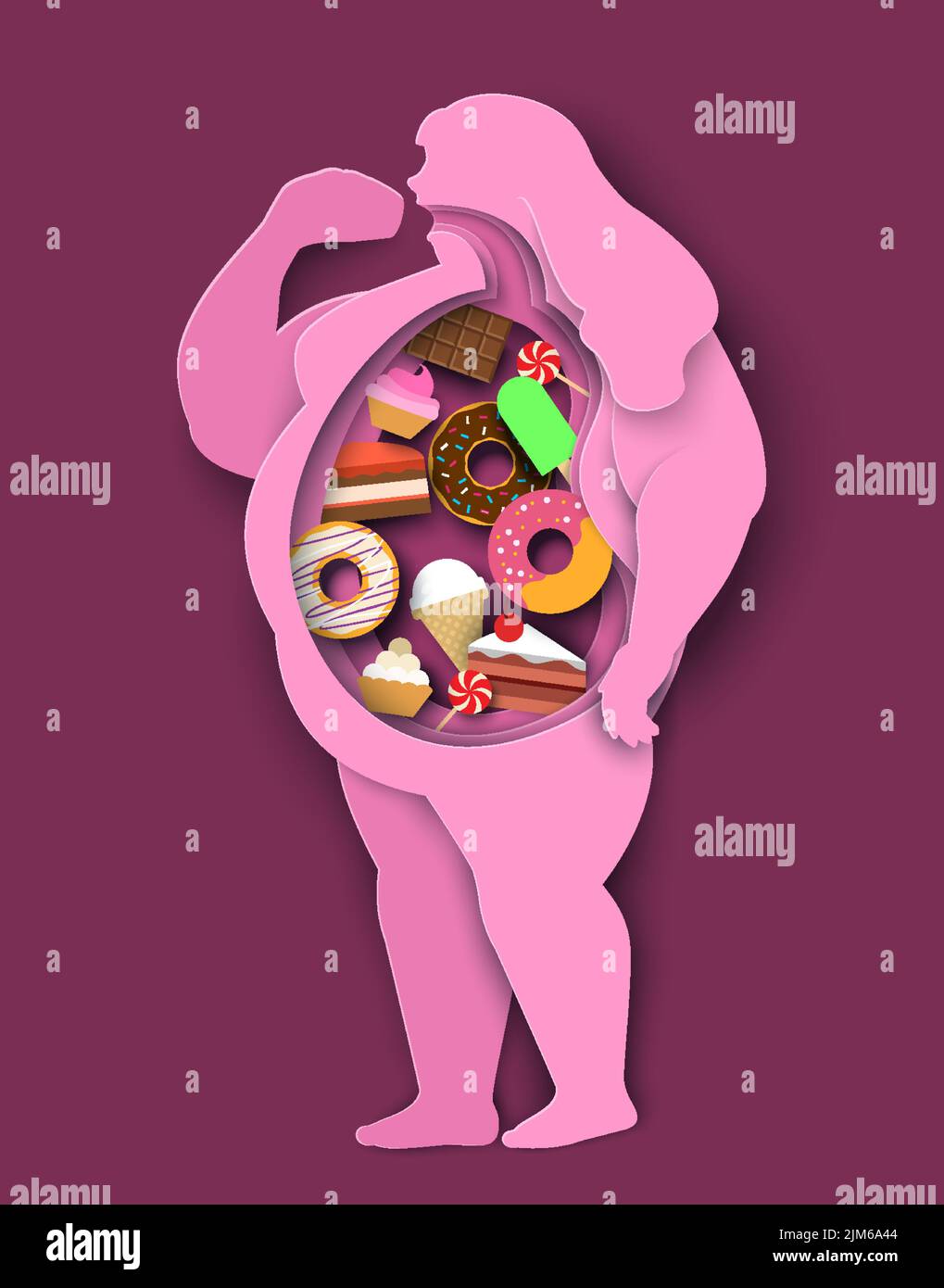Excess weight woman paper cut vector design. Overweight and obesity ...