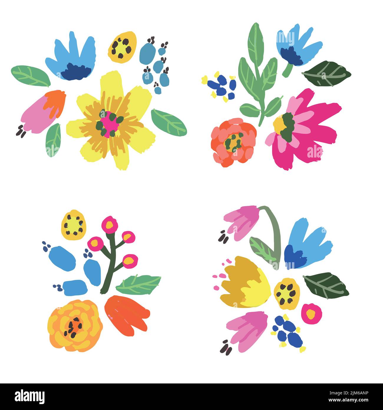 Set of vector hand painted flowers and leaves Stock Vector Image & Art ...