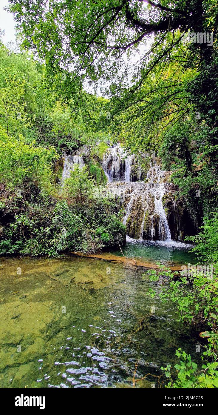 A vertical shot of the Krushuna Falls in Northern Bulgaria, near the ...