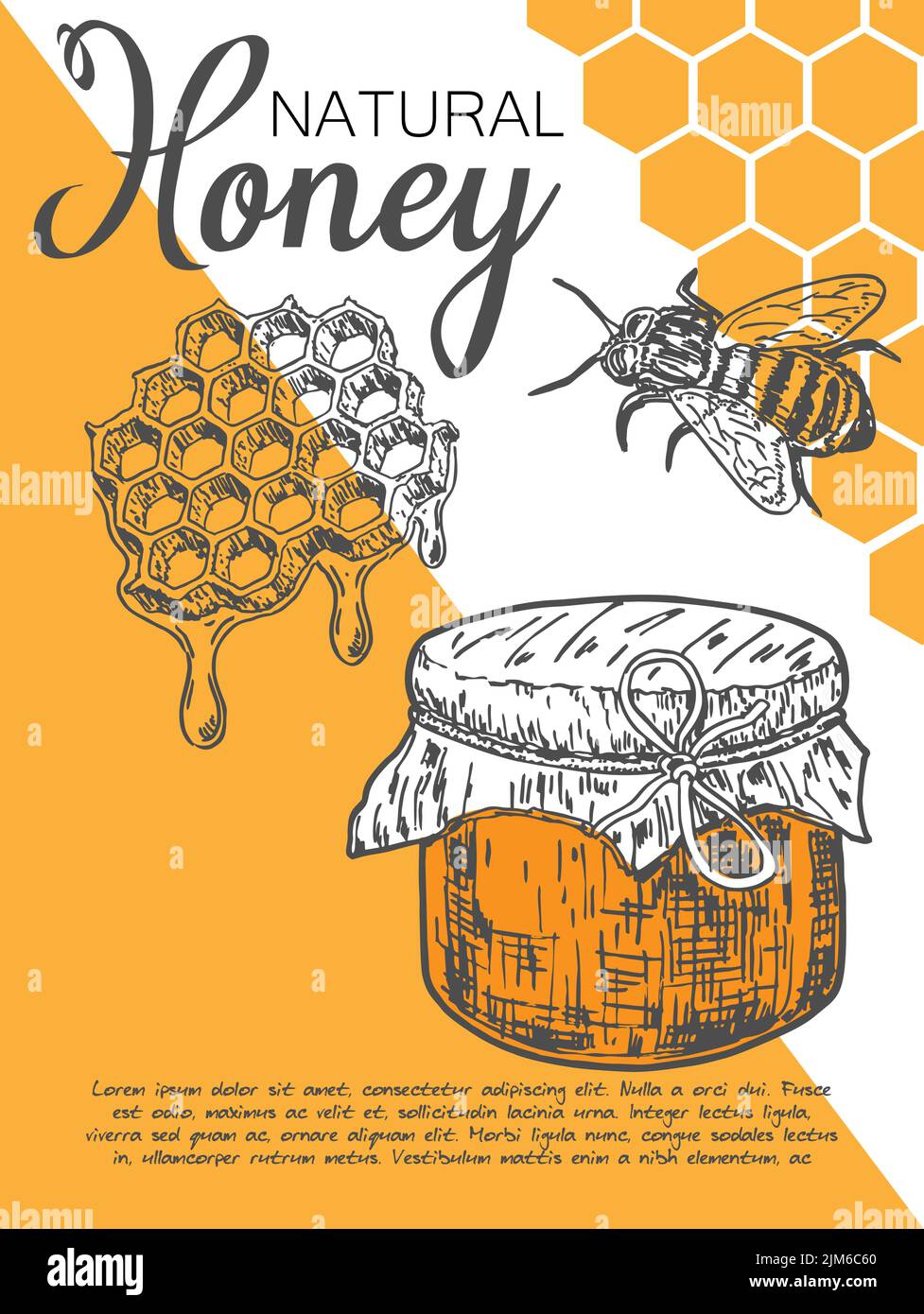 Natural honey card vector. Promotion cover, badge or flyer design ...