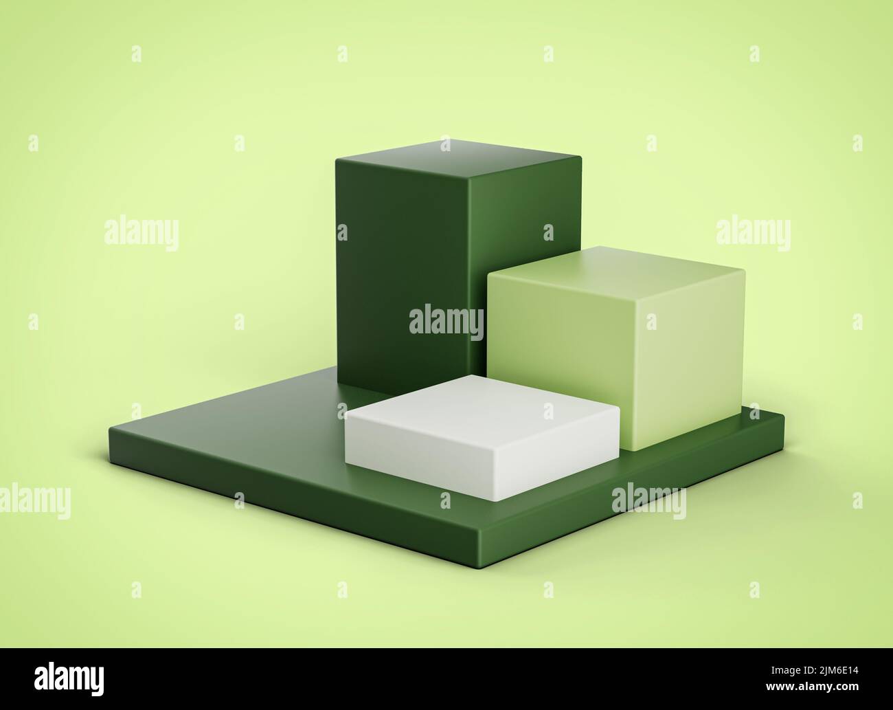 A 3D rendering of stacked building blocks isolated on a light green ...