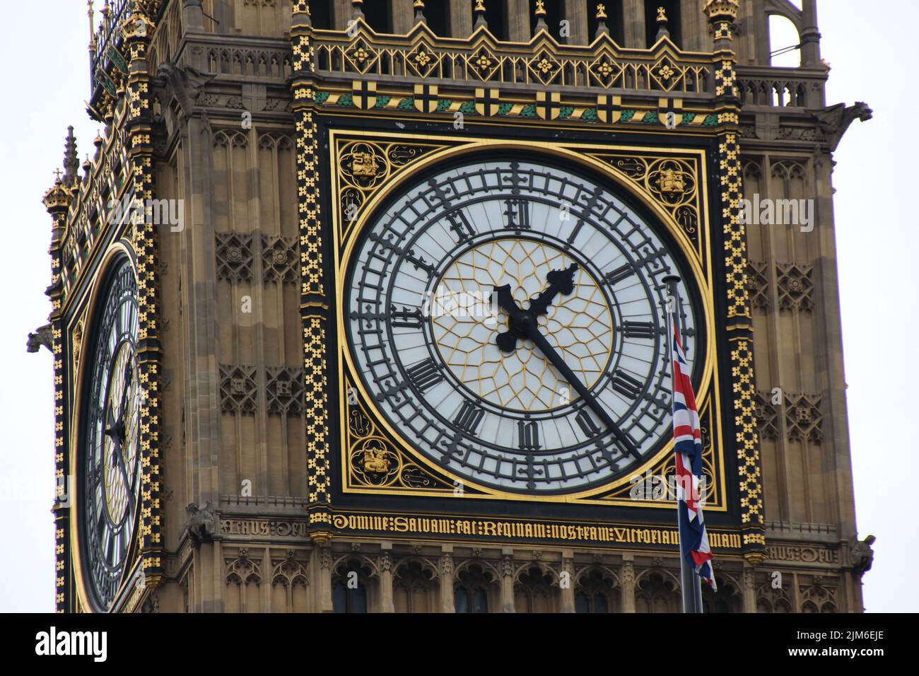 A closeup detail shot of Big Ben, a cultural landmark in London ...