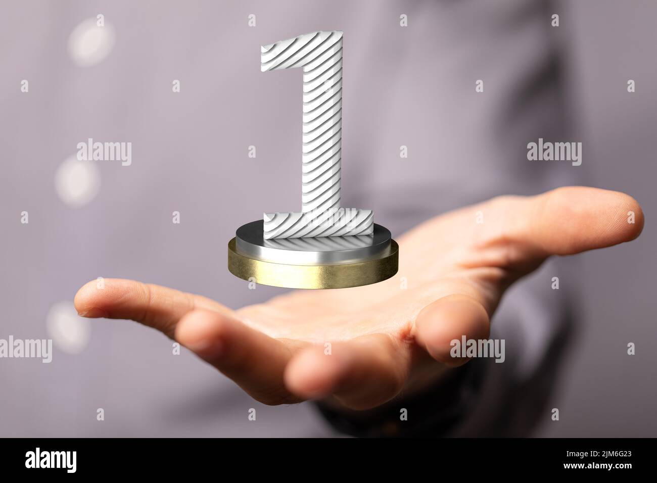The hologram of a 3D rendered 1 number icon concept with a person's ...