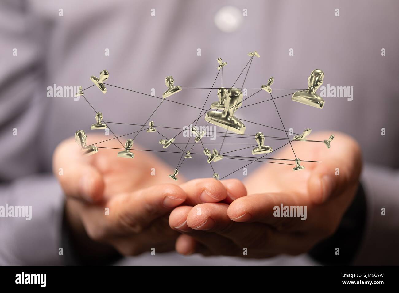 A 3D render of interconnected "Profile" icon being manipulated by a ...