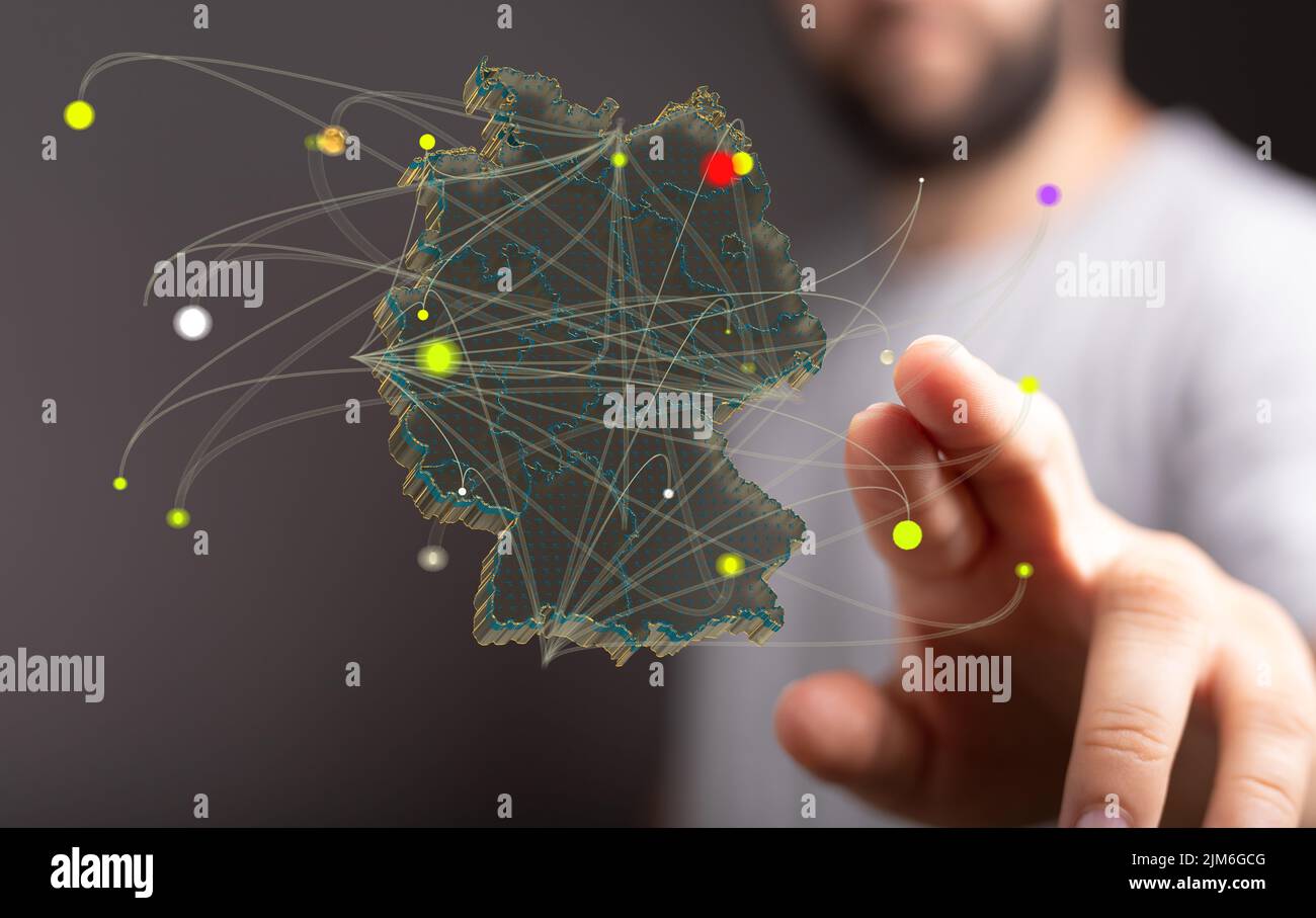 A 3D render of the map of Germany being manipulated by a person in a ...