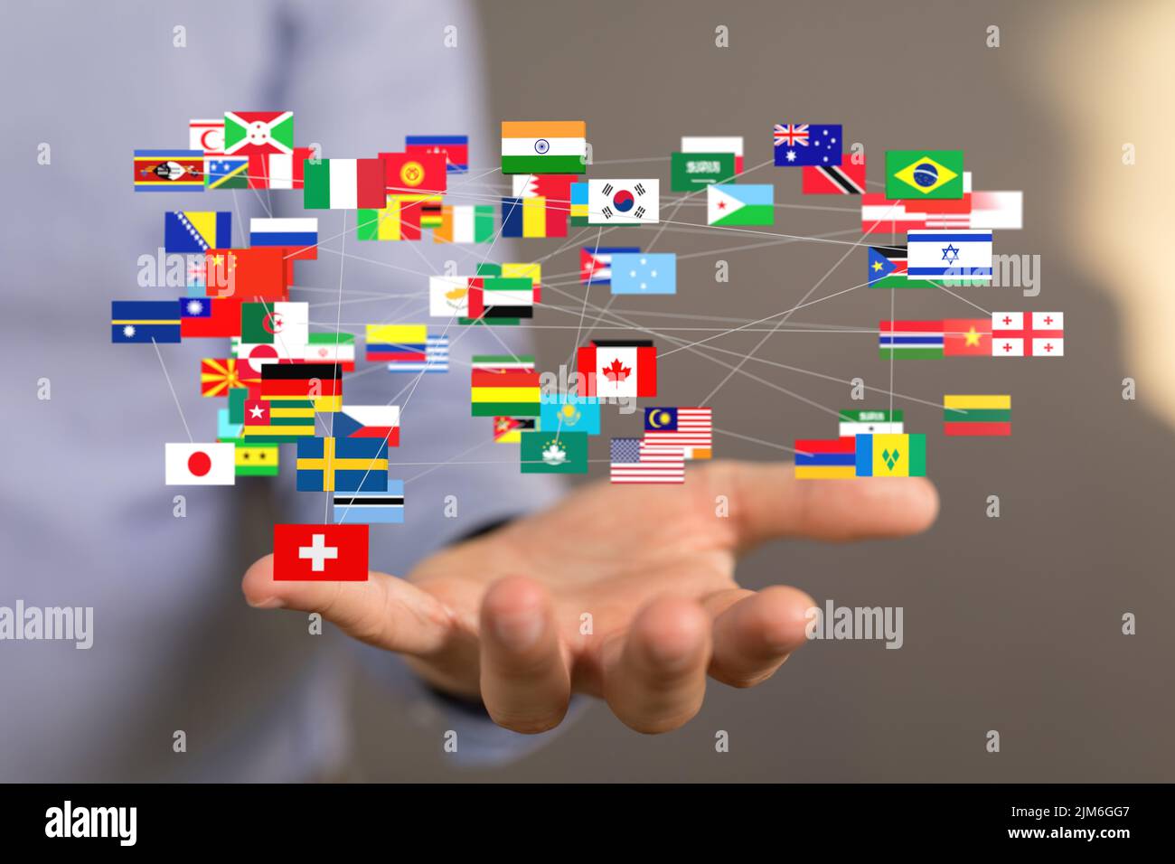 Man globe flags hi-res stock photography and images - Alamy