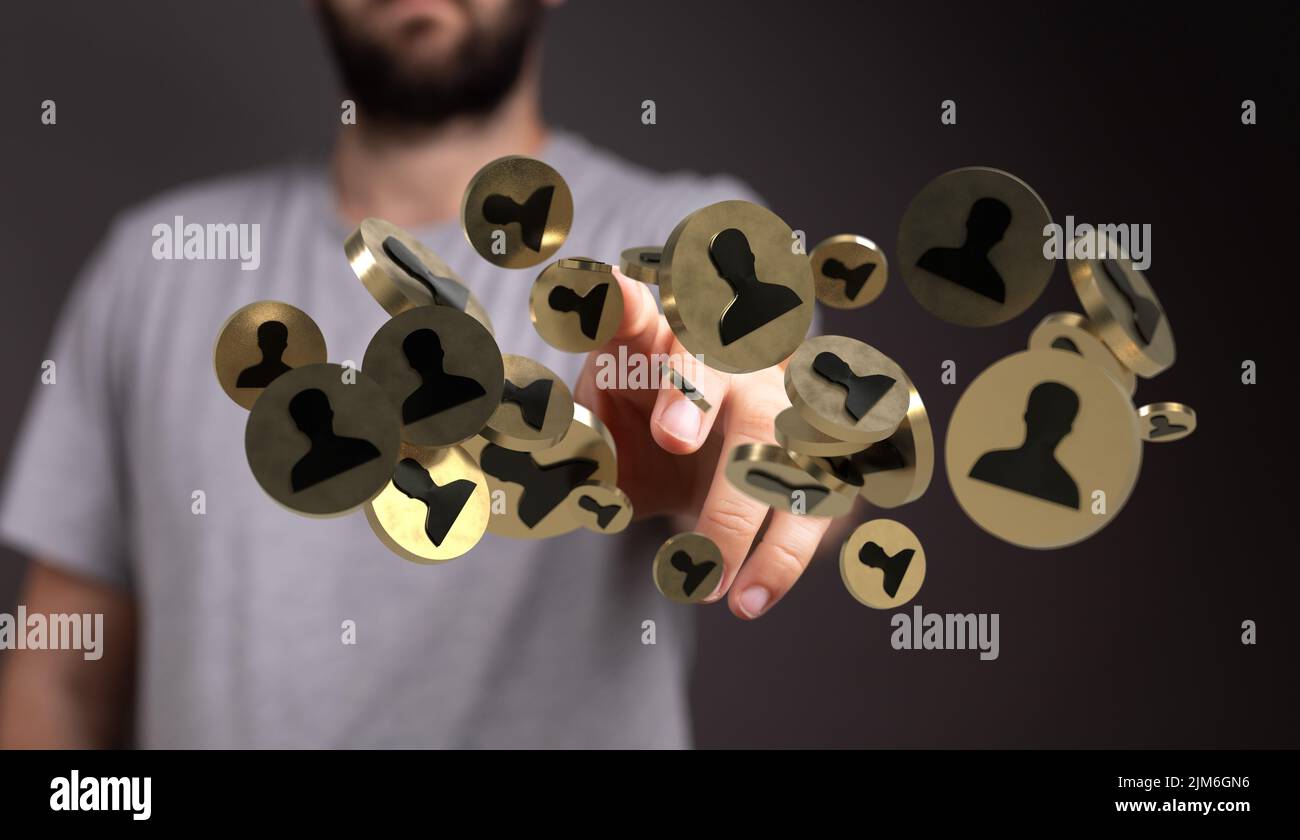 A 3D render of interconnected "Profile" icon being manipulated by a ...