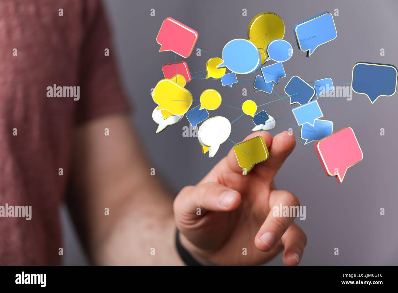 A 3D render of the "Message" icon being manipulated by a person in a ...