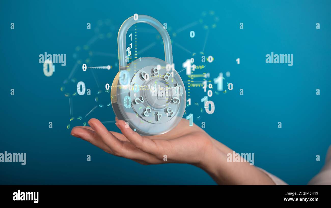 A 3D render of a padlock surrounded by binary codes being manipulated ... A 3D render of a padlock surrounded by binary codes being manipulated ...