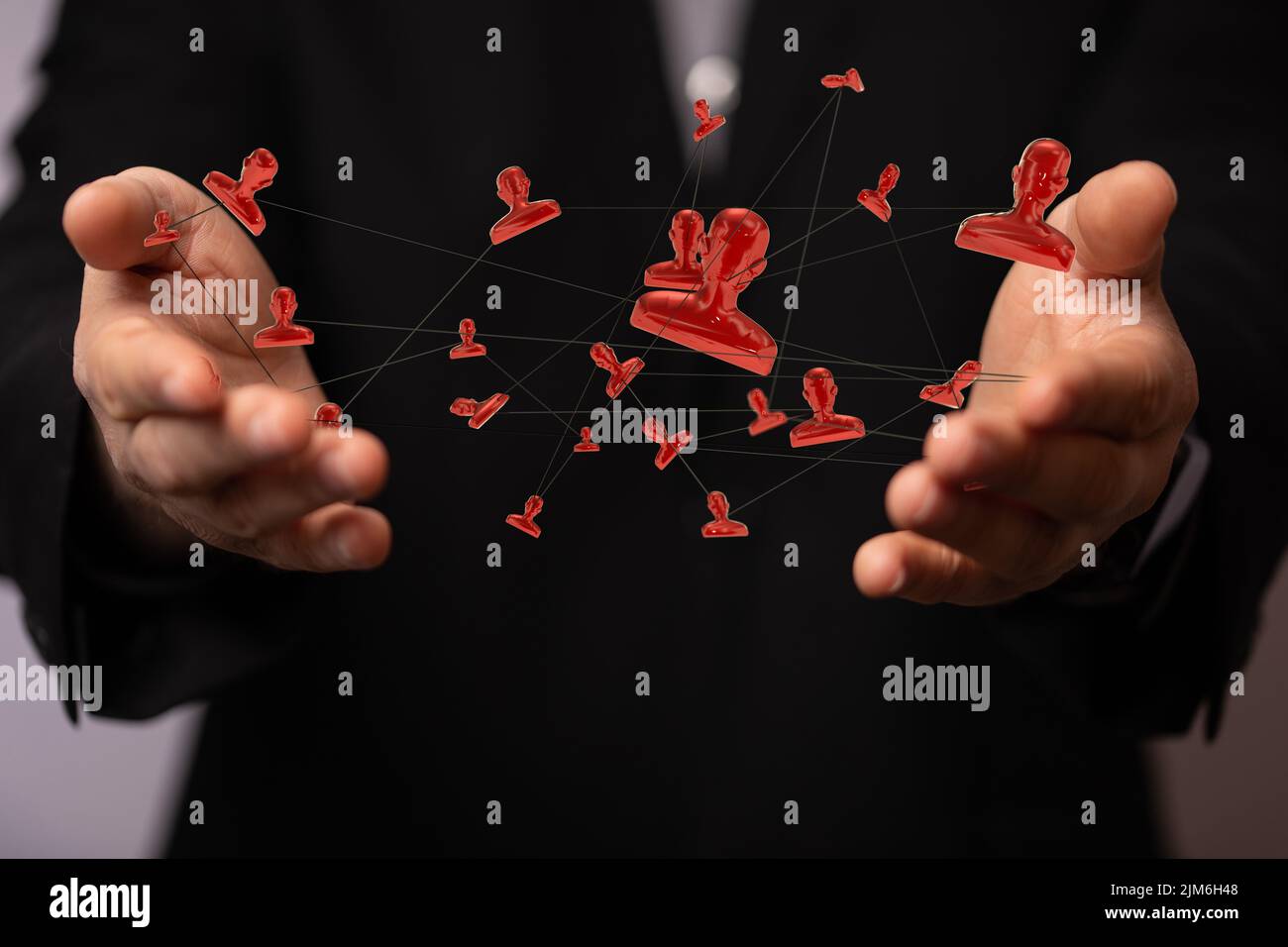 A 3D render of interconnected "Profile" icon being manipulated by a ...