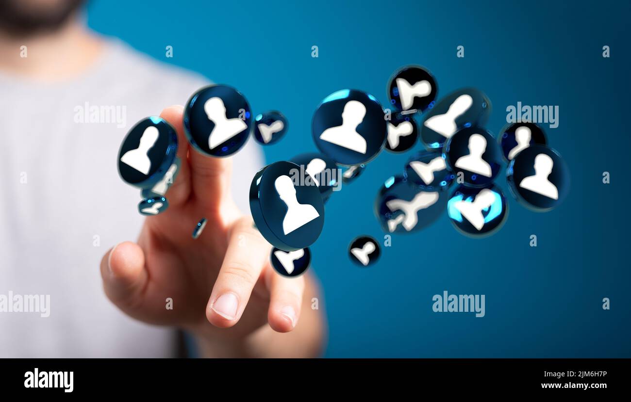 A 3D render of interconnected "Profile" icon being manipulated by a ...