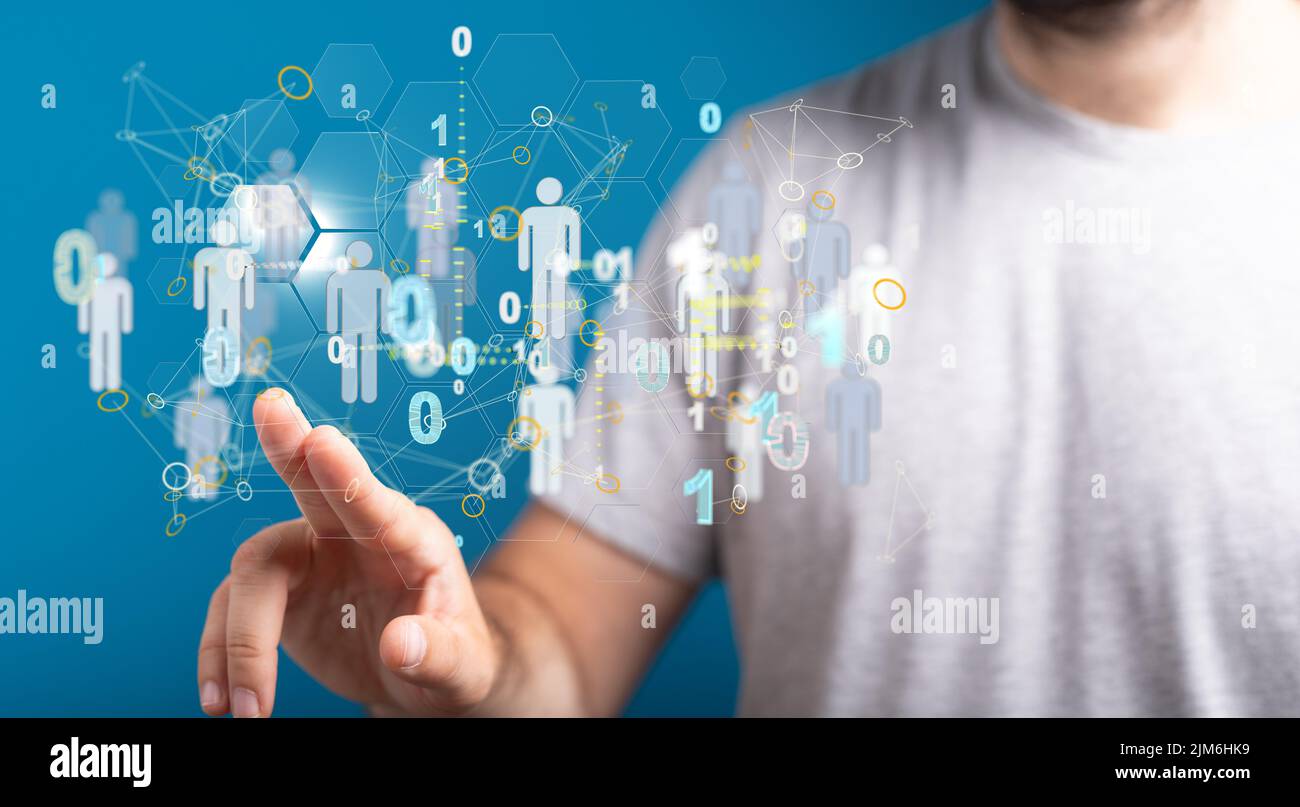 A Businessman Tapping On A Floating Render Of A Network Of Profile 8924