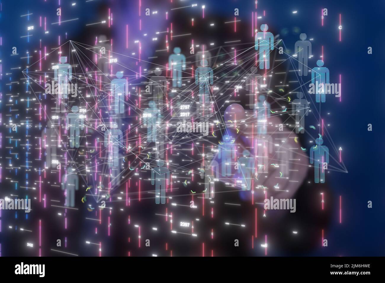 A businessman tapping on a digital network of interconnected profile icons Stock Photo - Alamy