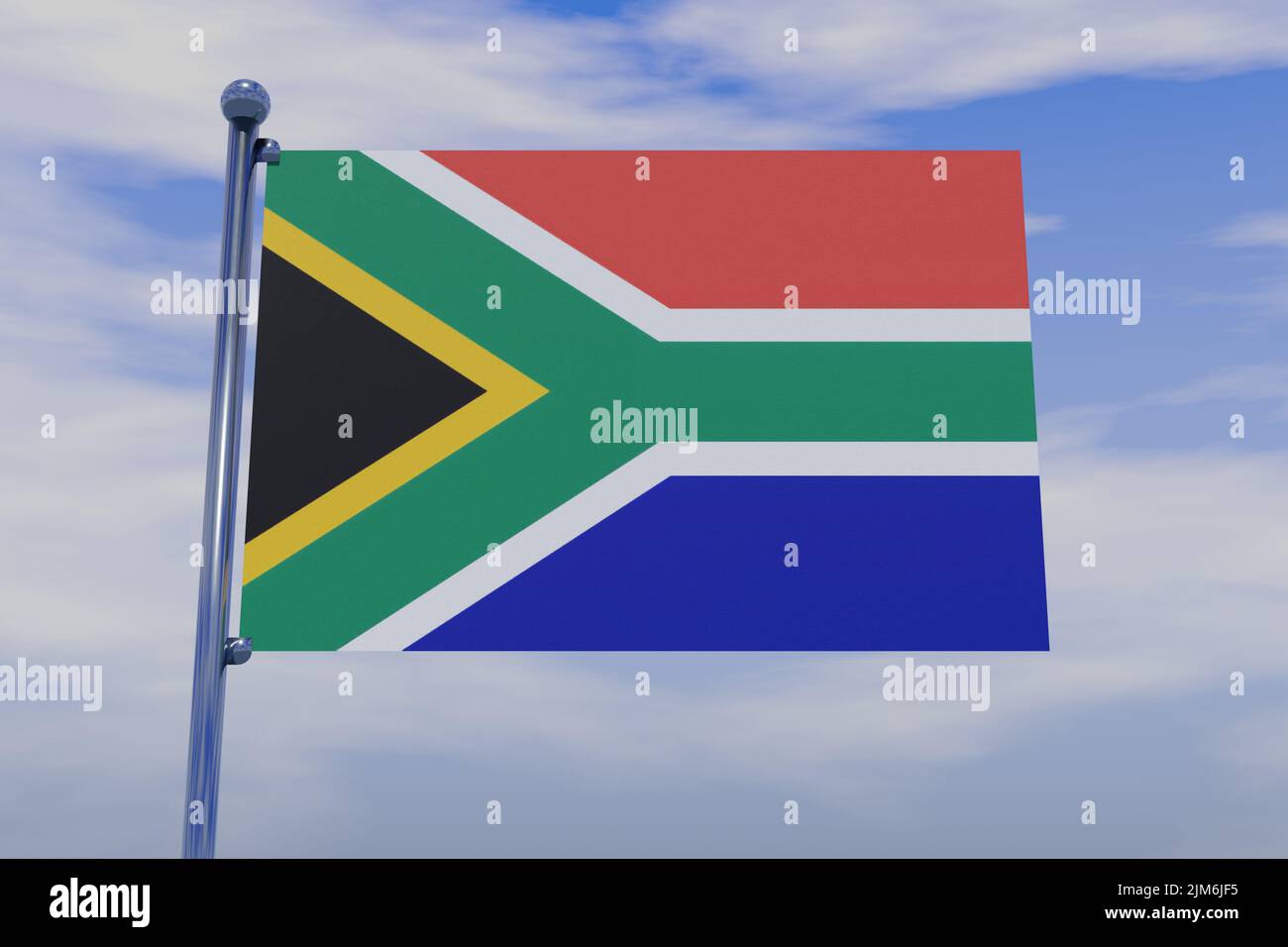 A 3D illustration of flag of South Africa with chrome flag Stock Photo ...