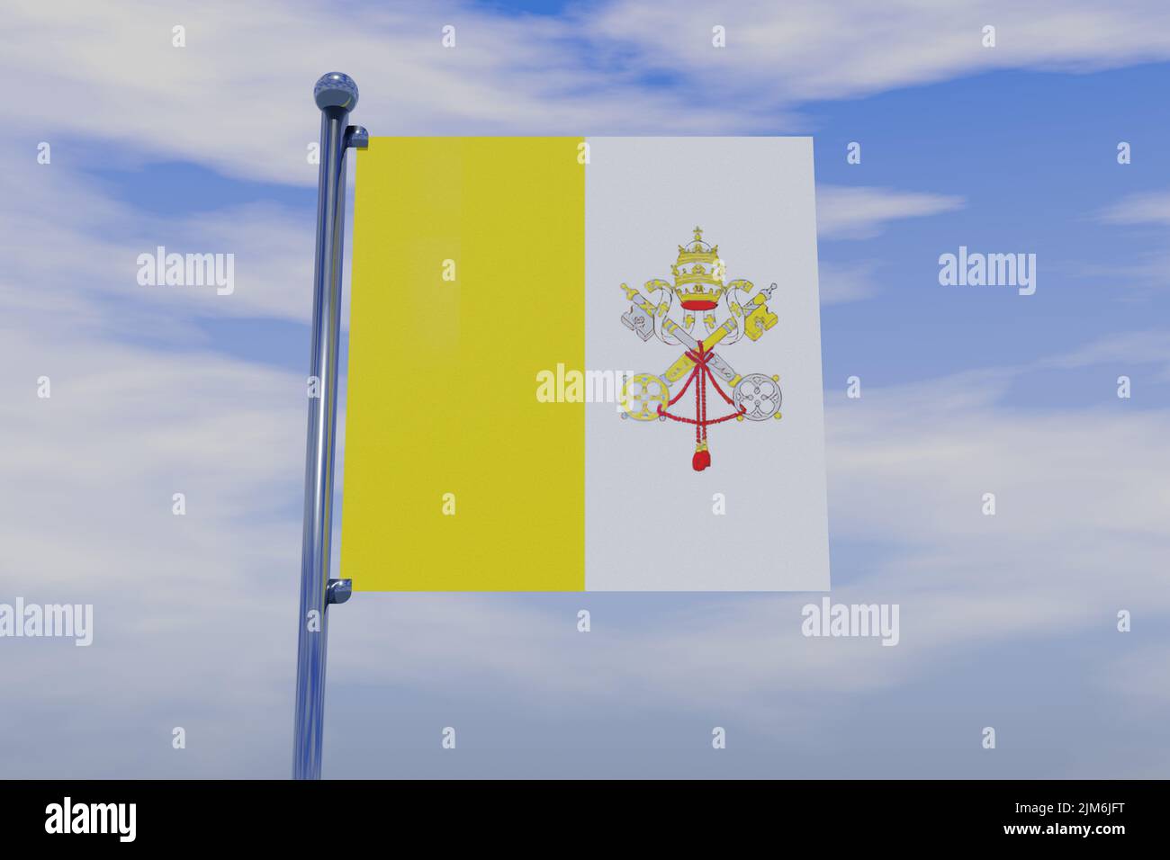 A 3D illustration of the flag of the Holy See (Vatican City State) with ...