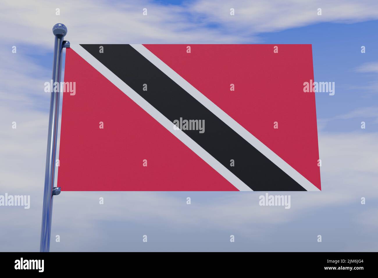 A 3D illustration of the flag of Trinidad and Tobago with a chrome flag ...