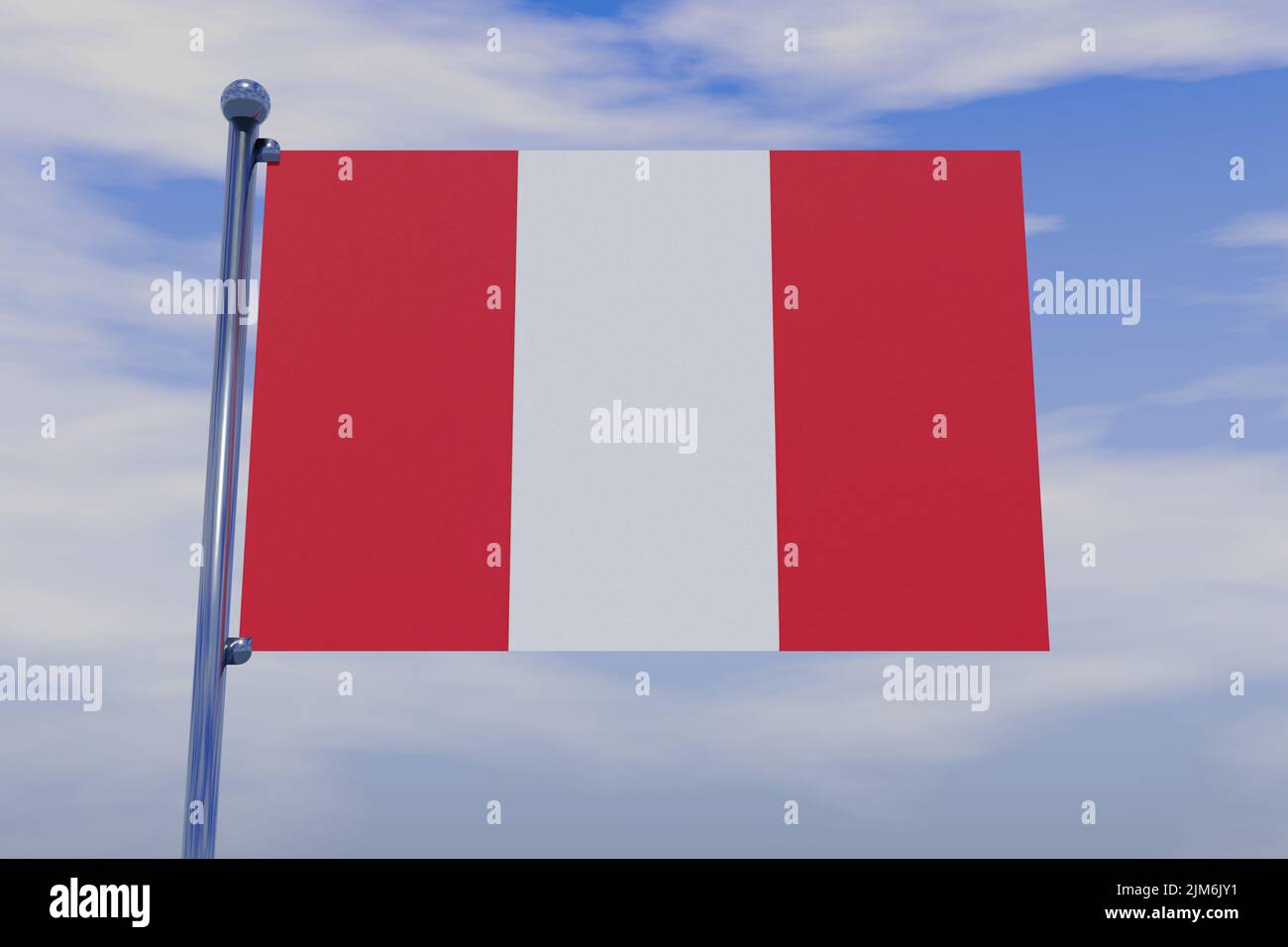 A 3D illustration of the flag of Peru with a chrome flag pole in the ...