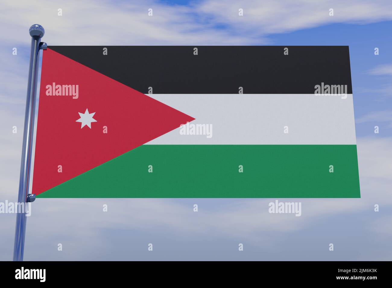 A 3D illustration of the flag of the Hashemite Kingdom of Jordan with a ...