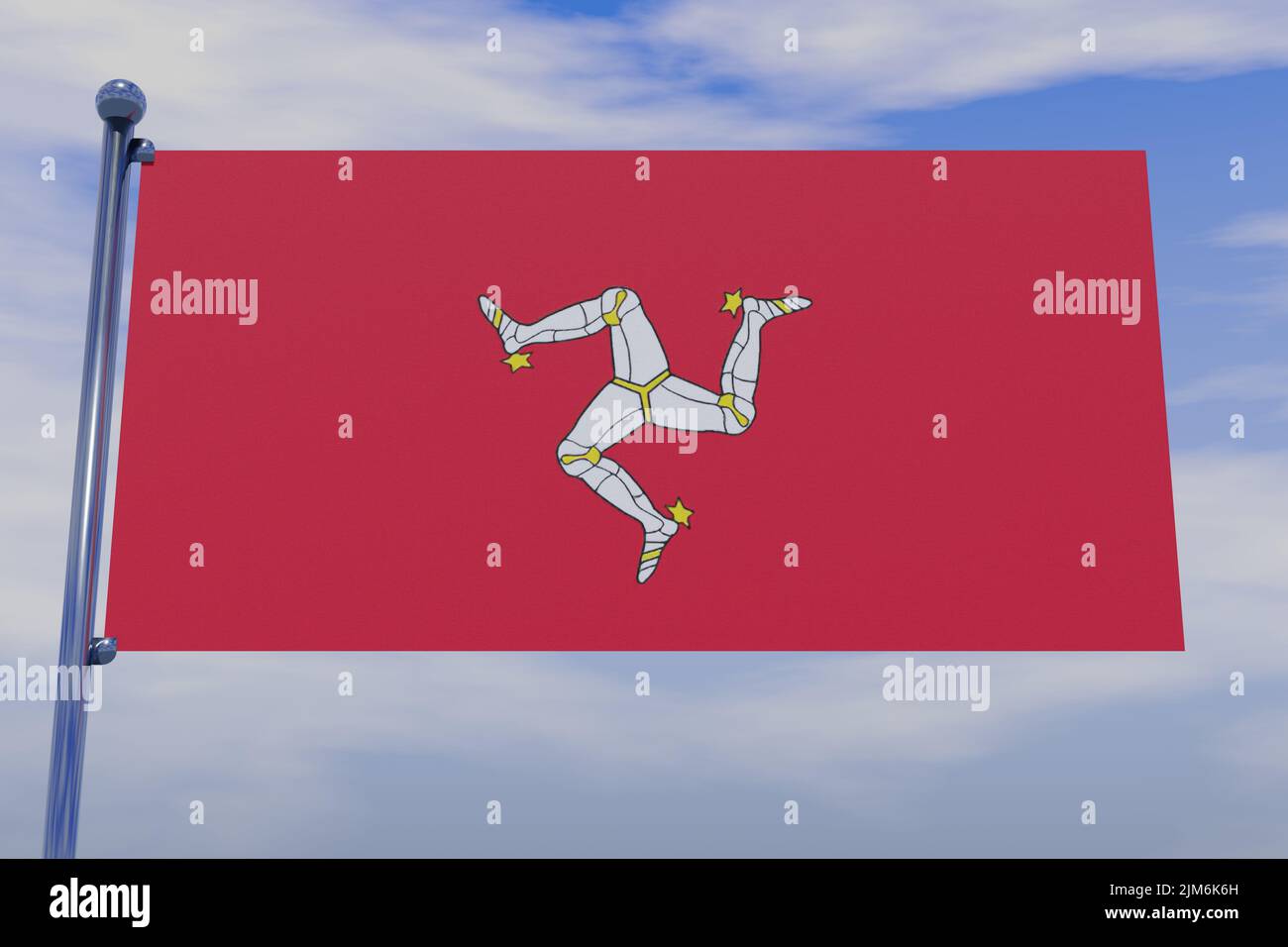 A 3D illustration of the flag of the Isle of Man with a chrome flag ...