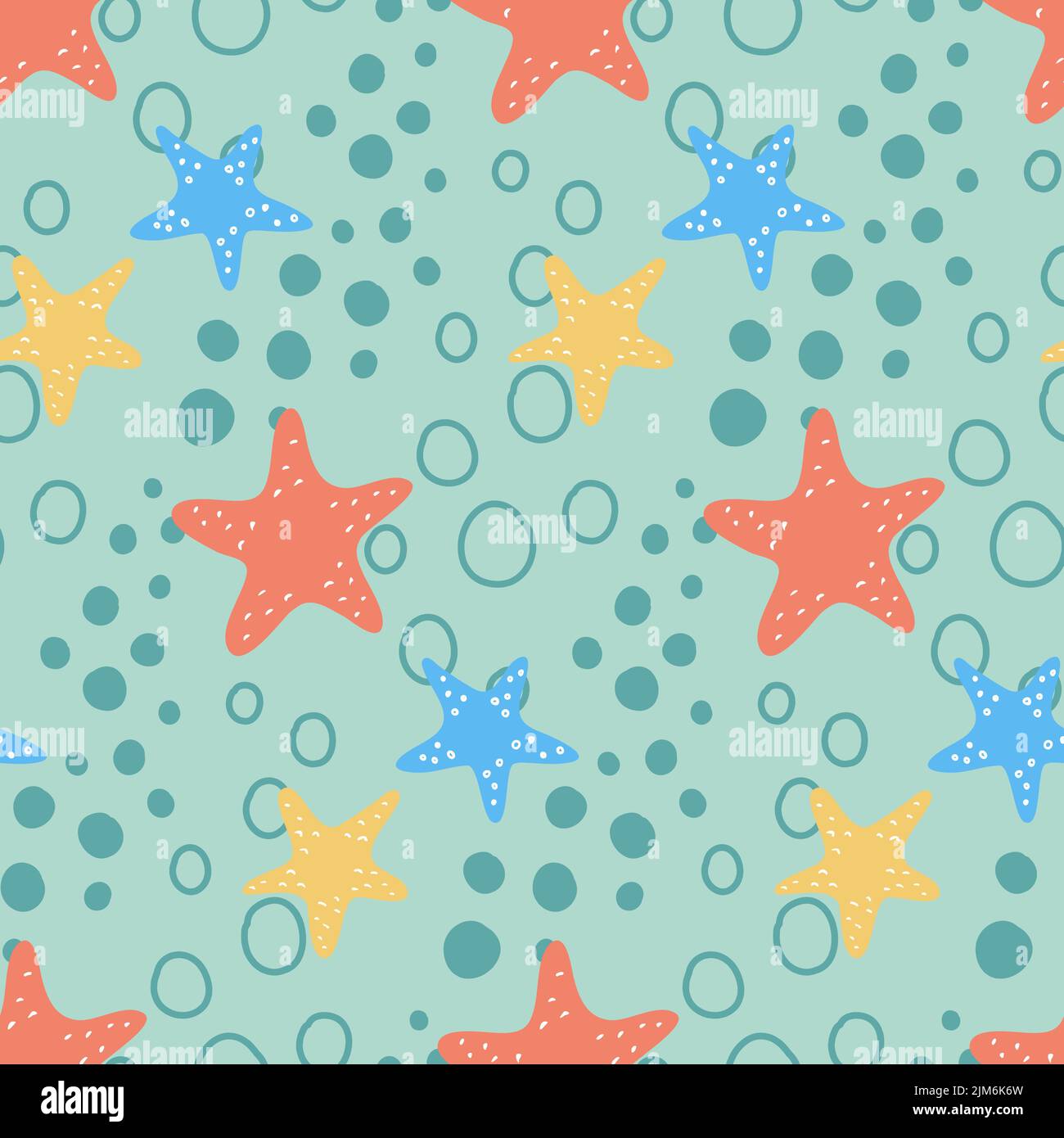 Green blue mint seamless pattern with starfish and bubbles, cute baby ...