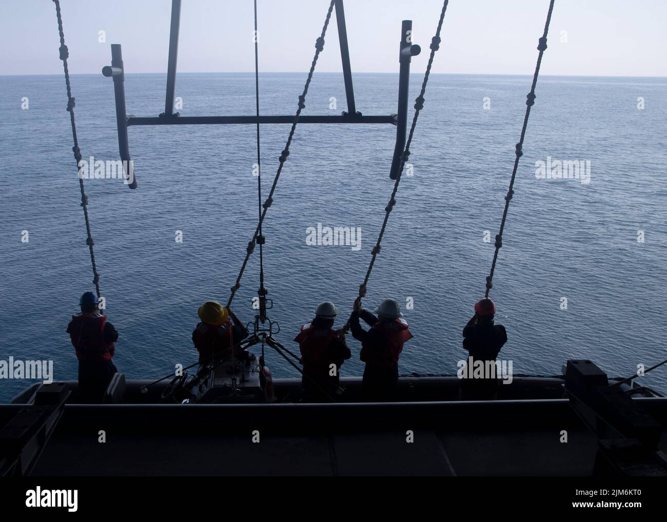 Sailors assigned to USS Gerald R. Ford’s (CVN 78) deck department ...