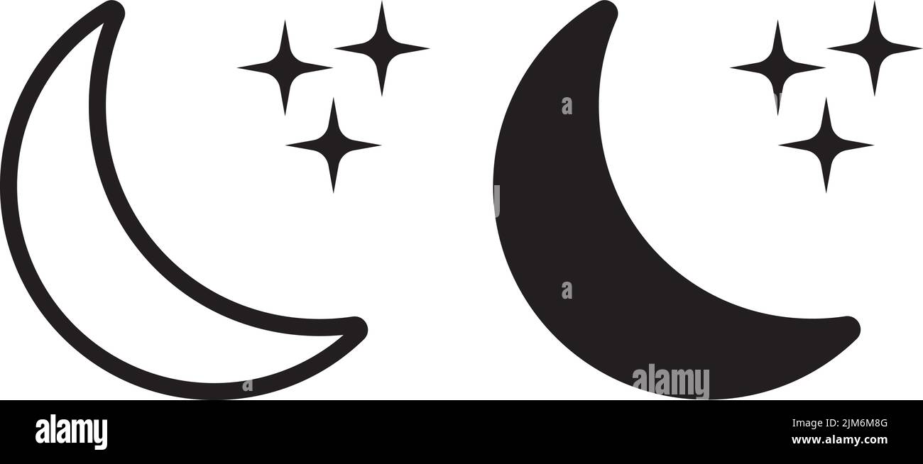 A vector set of black and white half-moon outlines with star icons on a ...