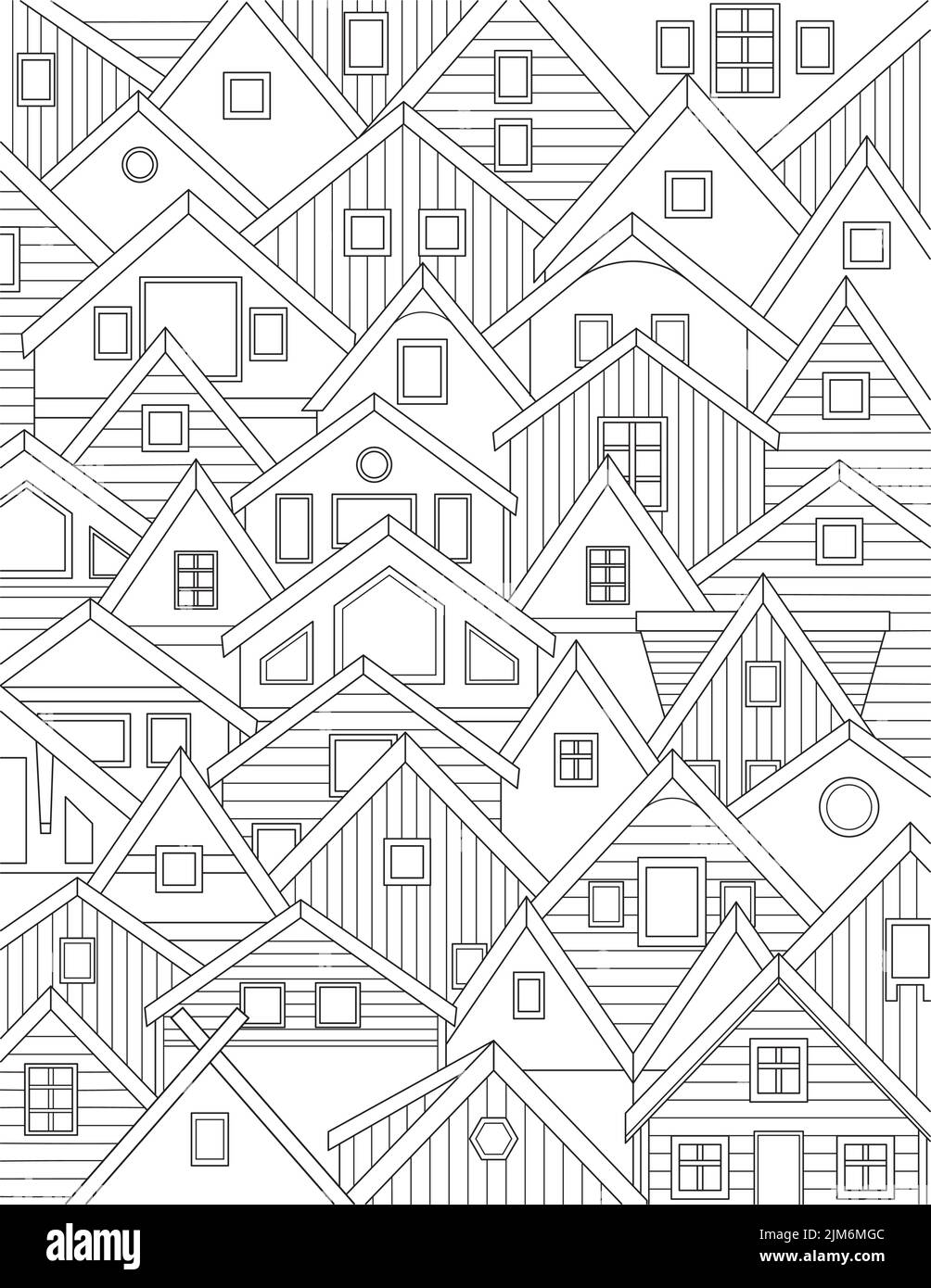 Coloring Book Page With Houses One Behind The Other With Different ...