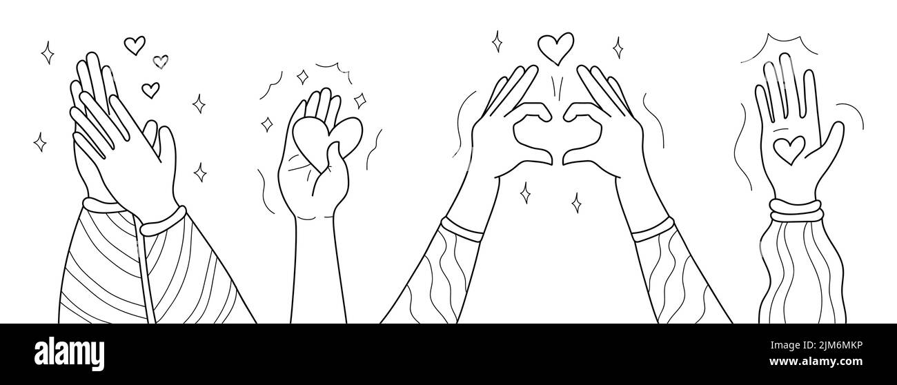 Likes giving concept vector in doodle style. Give hearts as love ...