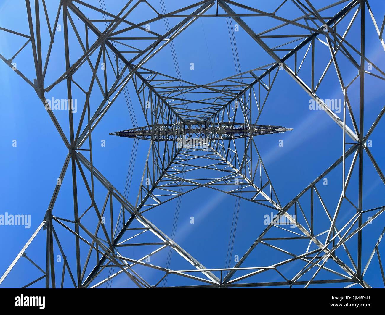 Augusta, Ga USA - 04 22 22: Looking up center power line structure ...