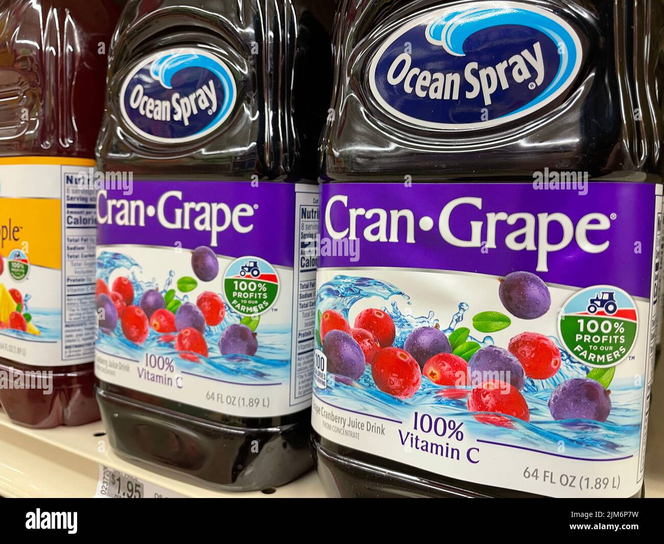 Grovetown, Ga USA - 05 01 22: Retail store shelf Ocean Spray cran grape ...