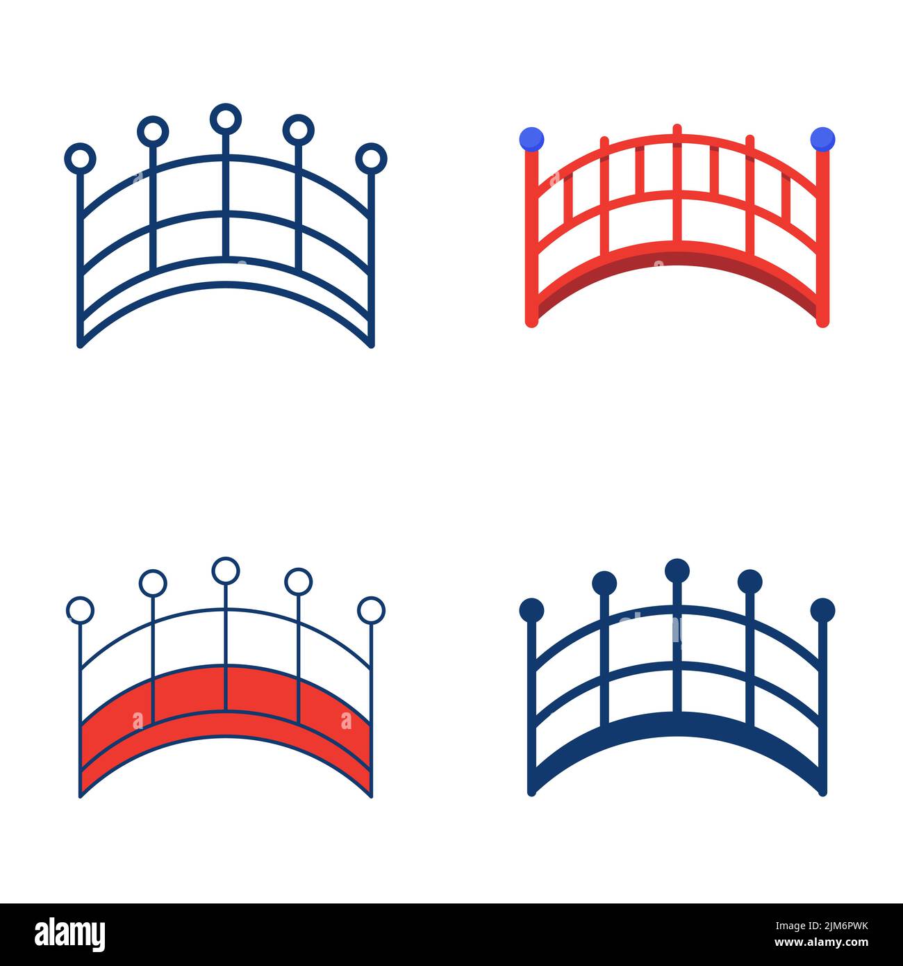 Japanese bridge icon set in flat and line style. Traditional asian red ...