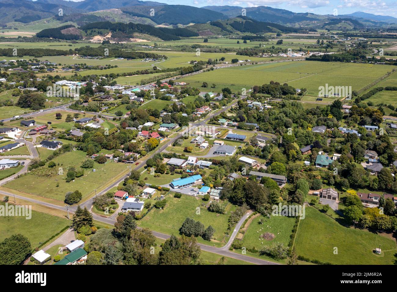 aerial shots of Ohau Village in the Horowhenua region of New zealand on ...