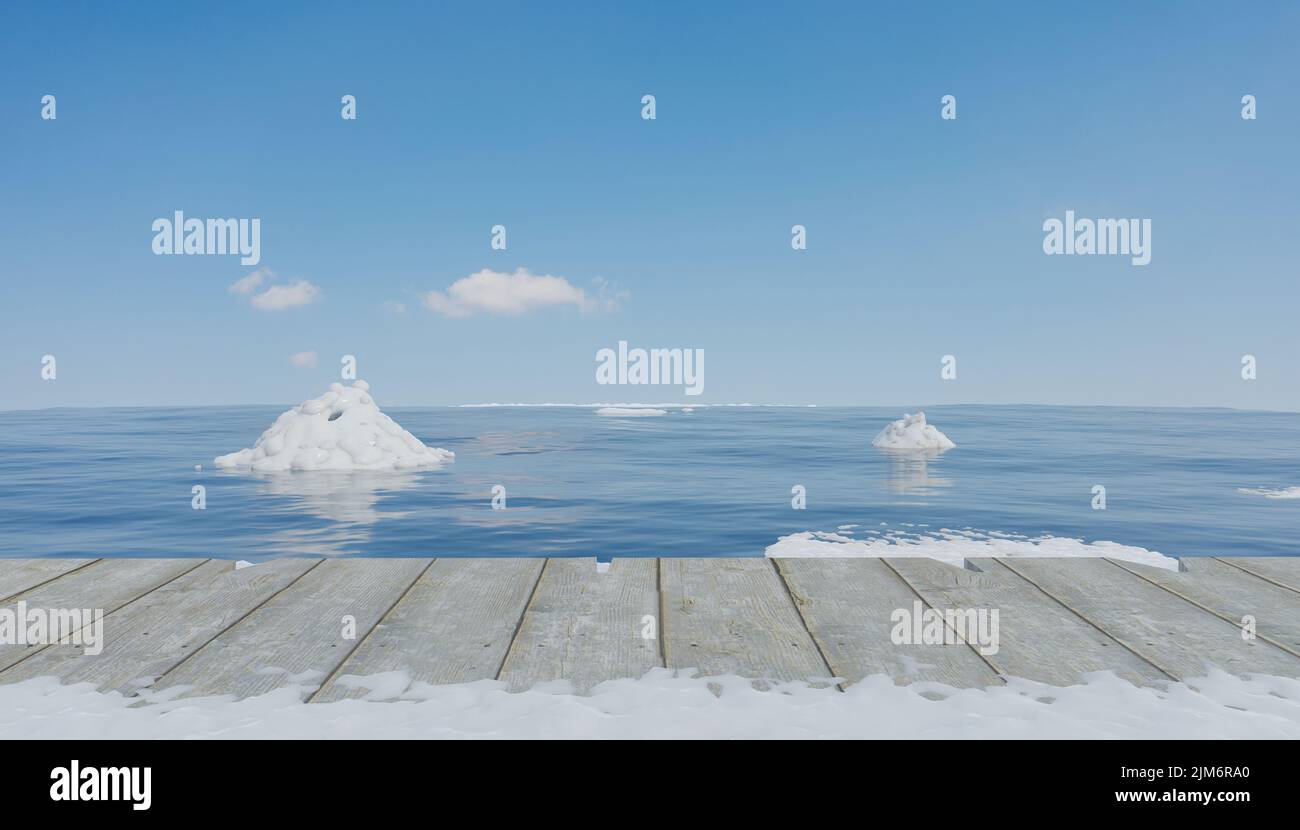 climate change with melting polar ice, 3d illustration rendering Stock ...