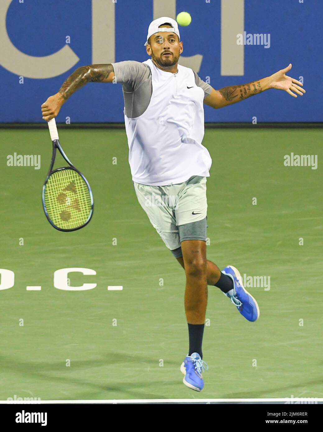 Washington, D.C, USA. 4th Aug, 2022. NICK KYRGIOS hits a backhand ...