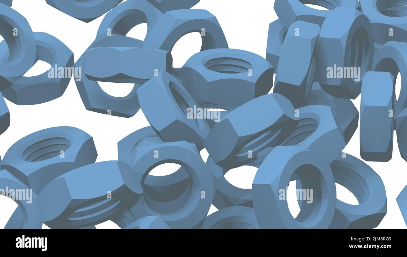 Steel nuts. Engineering. Spare parts and repair. 3D rendering Stock ...