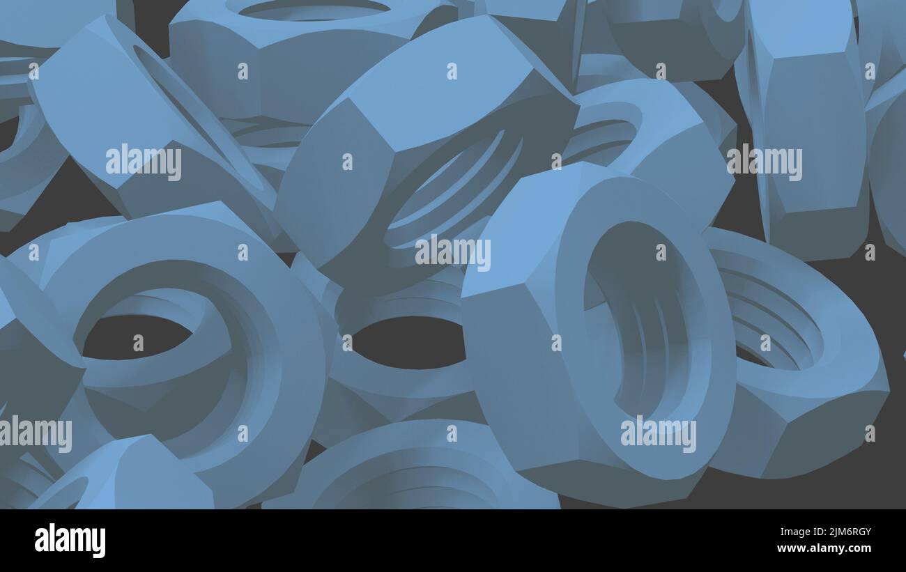 Steel nuts. Engineering. Spare parts and repair. 3D rendering Stock ...