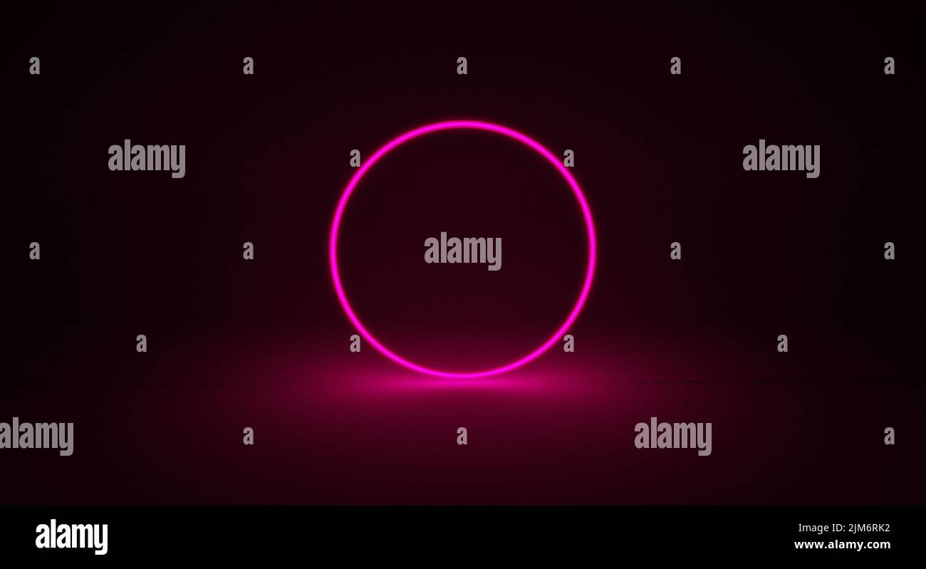Abstract pink neon light on black background, 3D illustration rendering ...