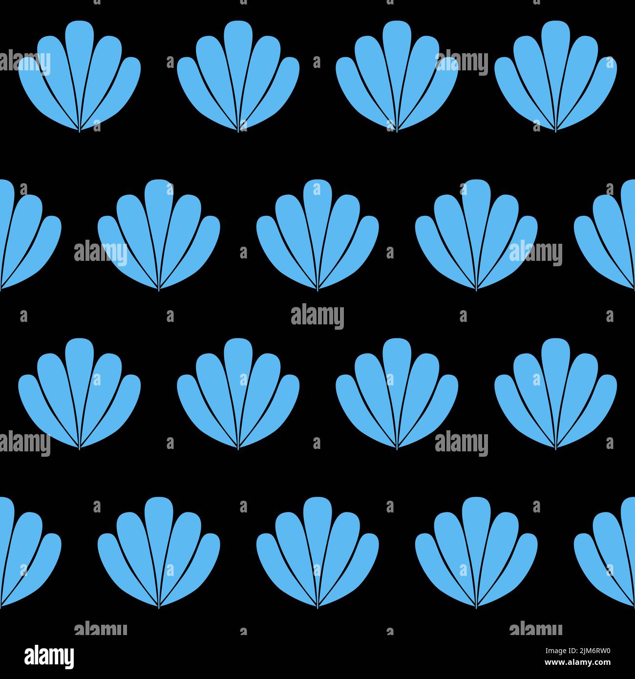 Bright blue clam shell on dark background seamless pattern nautical ...