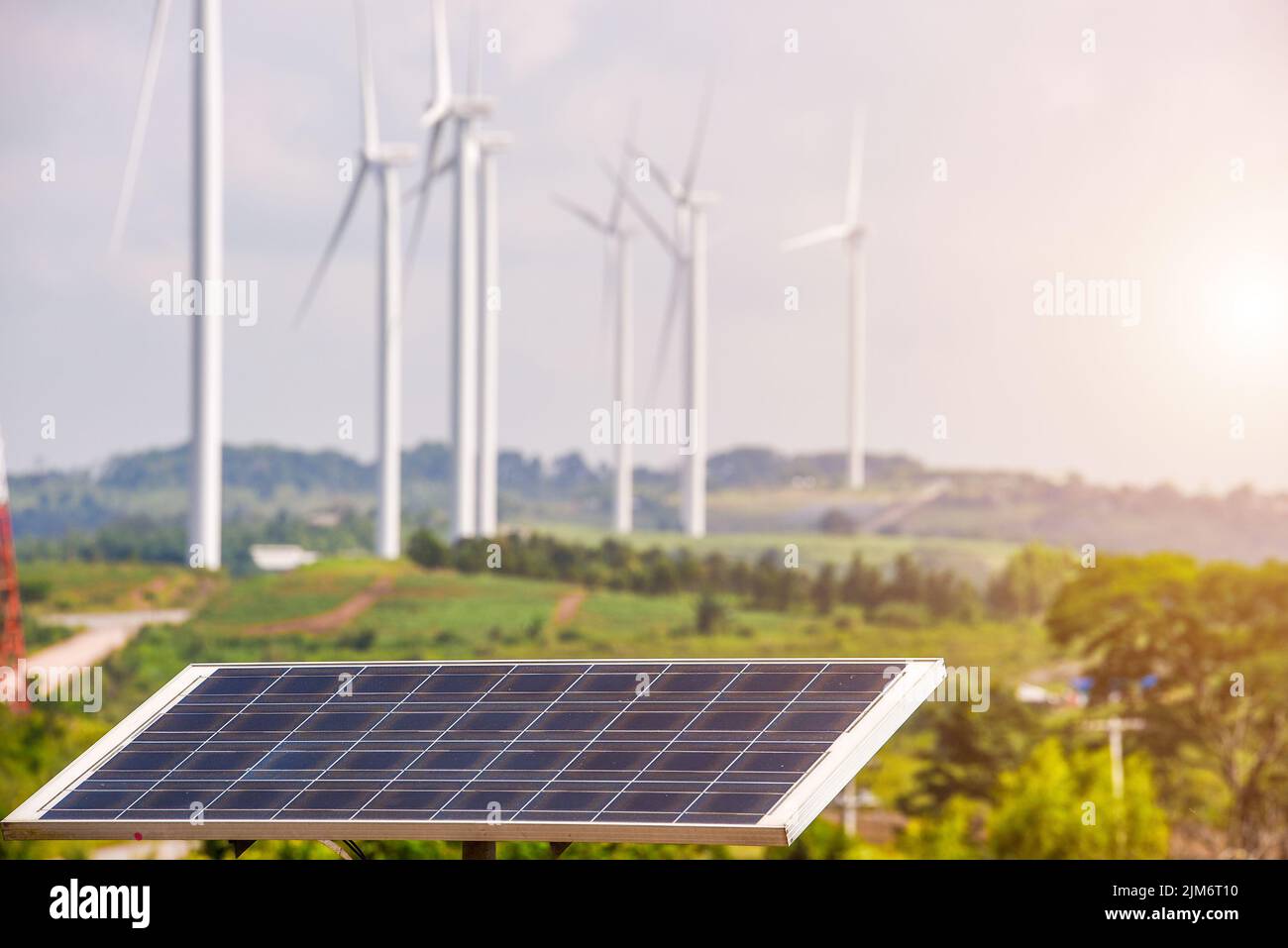 green power frome wind turbine and solar panal Stock Photo - Alamy